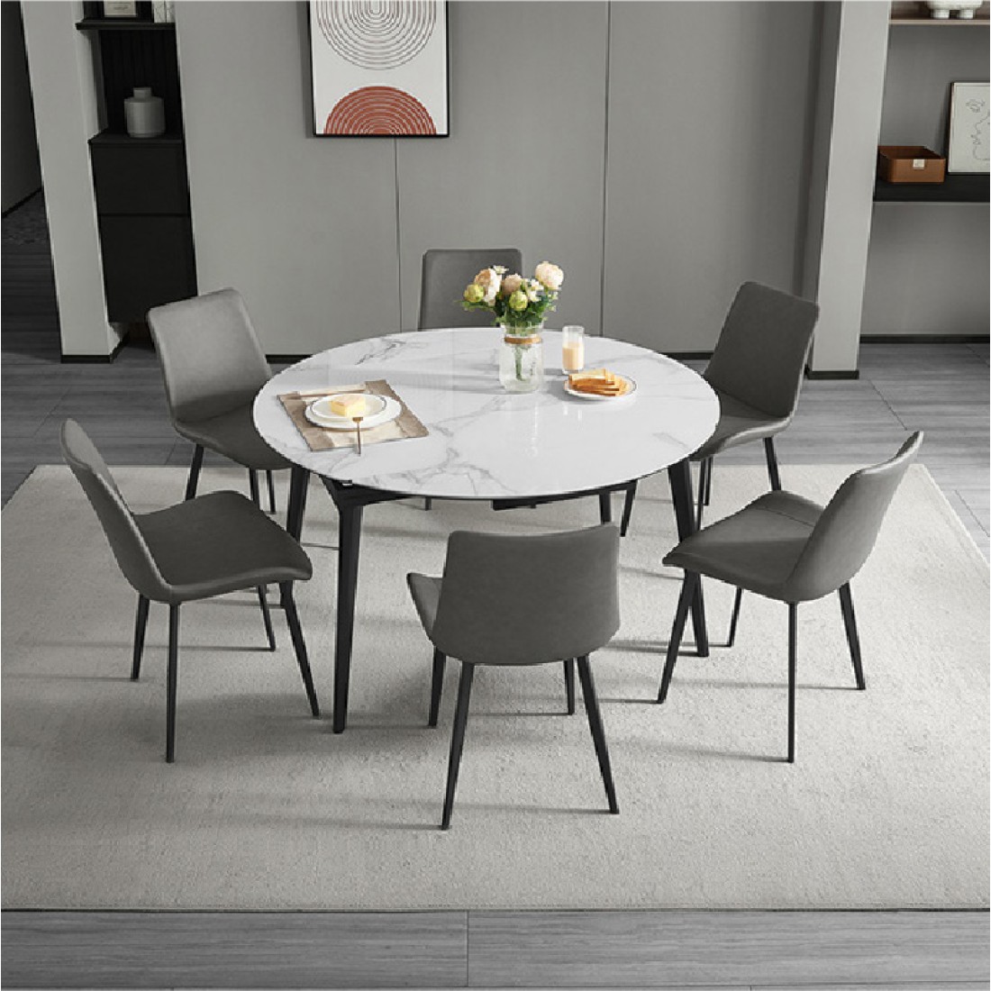 Dining Table Set : Yoland Convertible Dining Set of 4 (Ø1.30m)