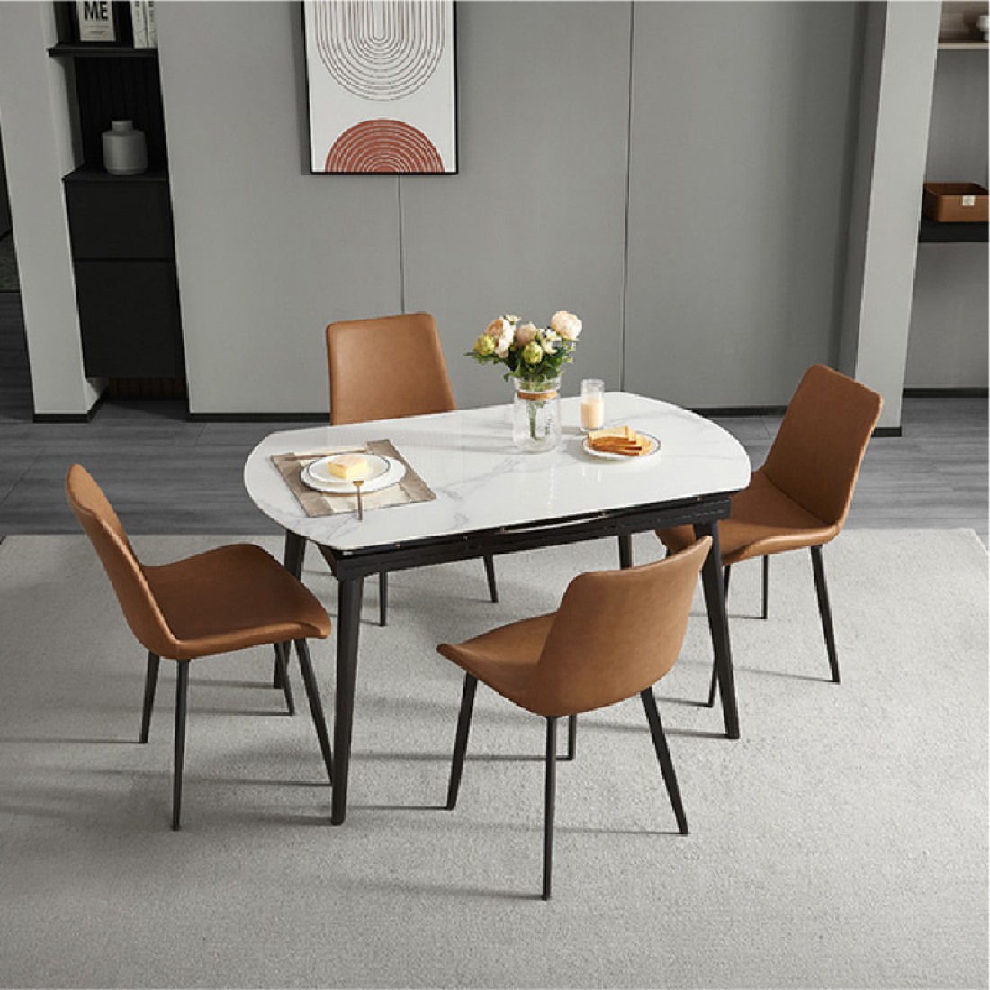 Dining Table Set : Yoland Convertible Dining Set of 4 (Ø1.30m)