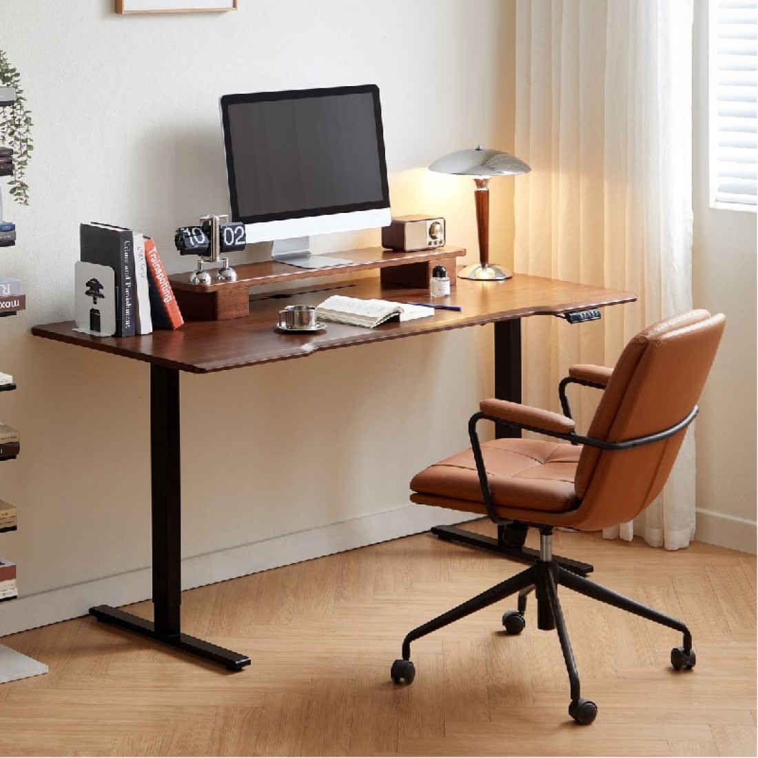 Mia Walnut Solid Wood Smart Height Adjustable Study Table ...