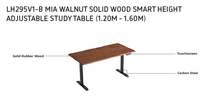 Mia Walnut Solid Wood Smart Height Adjustable Study Table ...